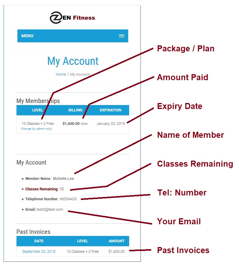 ZEN Fitness Studio | my account b